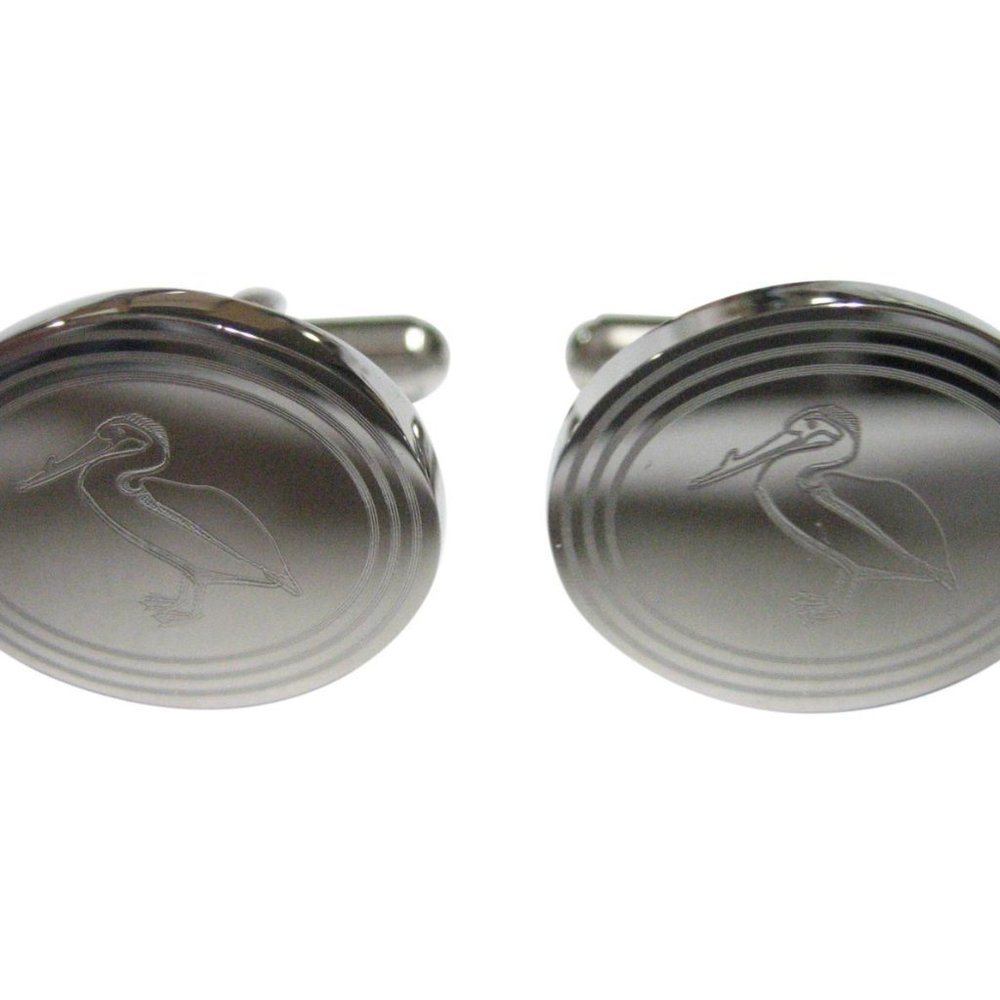 Silver Toned Standing Pelican Bird Cufflinks - Gem
